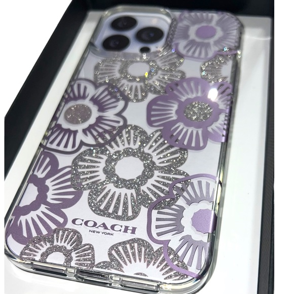 Coach | Accessories | Coach Magsafe Purple Silver Glitter Tea Rose ...